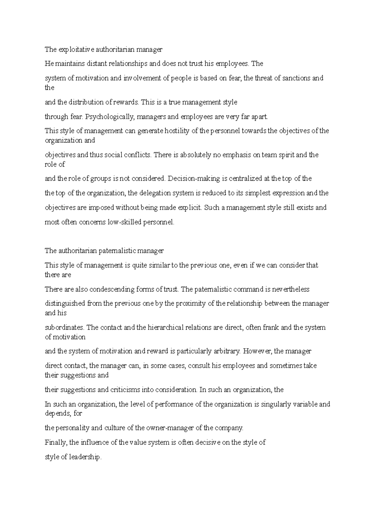 The exploitative authoritarian manager - The system of motivation and ...