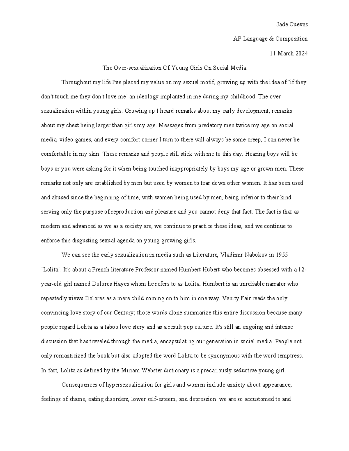 Social Media Argument Essay - Jade Cuevas AP Language & Composition 11 ...