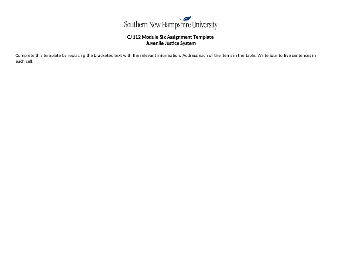 CJ 112 Juvenile Justice Template - CJ 112 Module Six Assignment ...