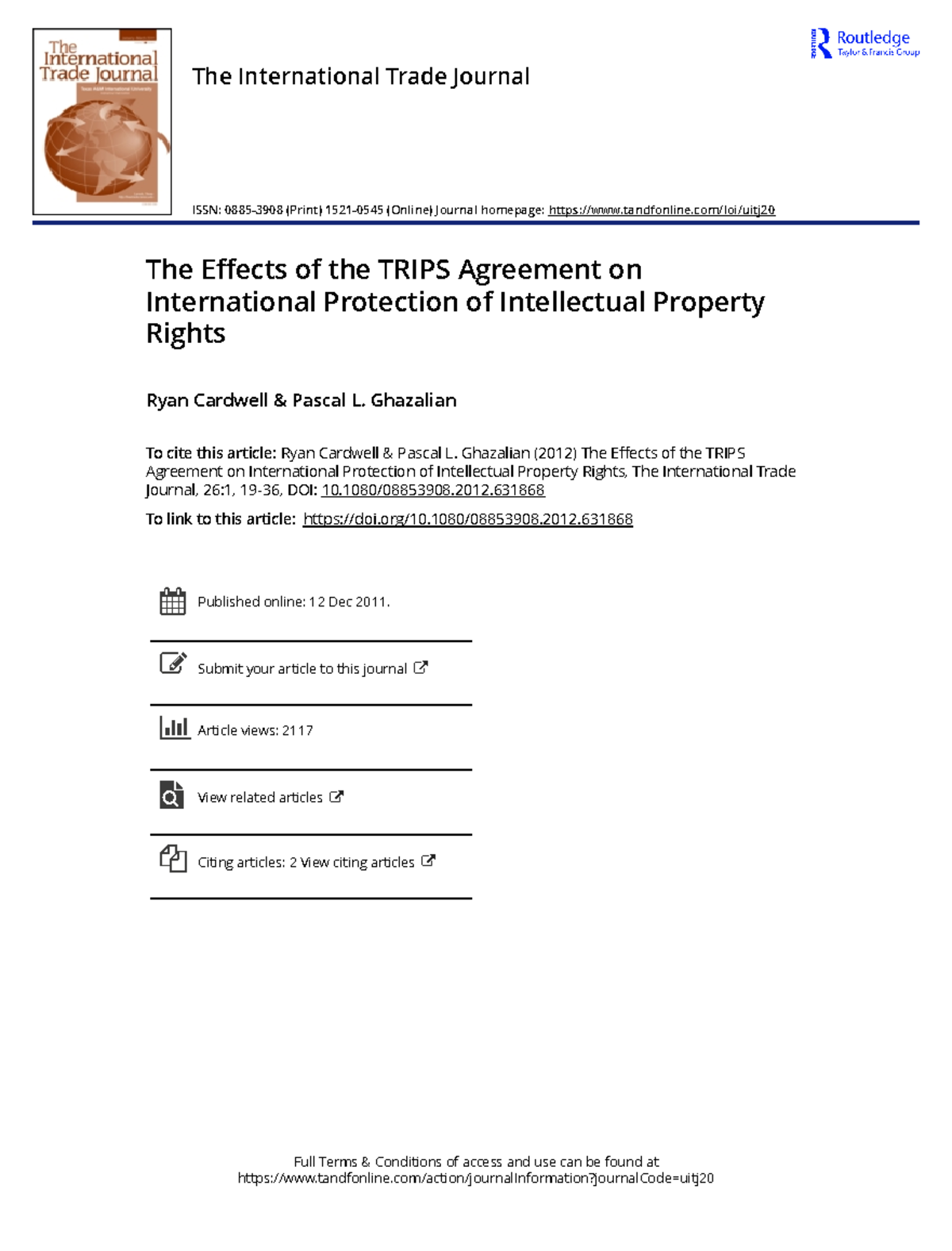 The Effects of the Trips Agreement on International Protection of ...