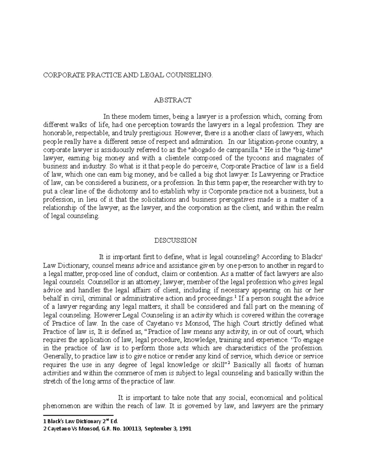 Corporate Practice AND Legal Counseling 1 - CORPORATE PRACTICE AND ...