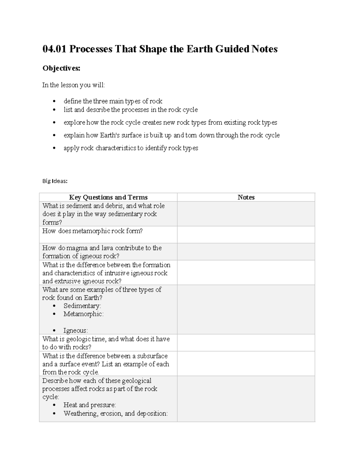 04 01 notes - N/a - 04 Processes That Shape the Earth Guided Notes ...