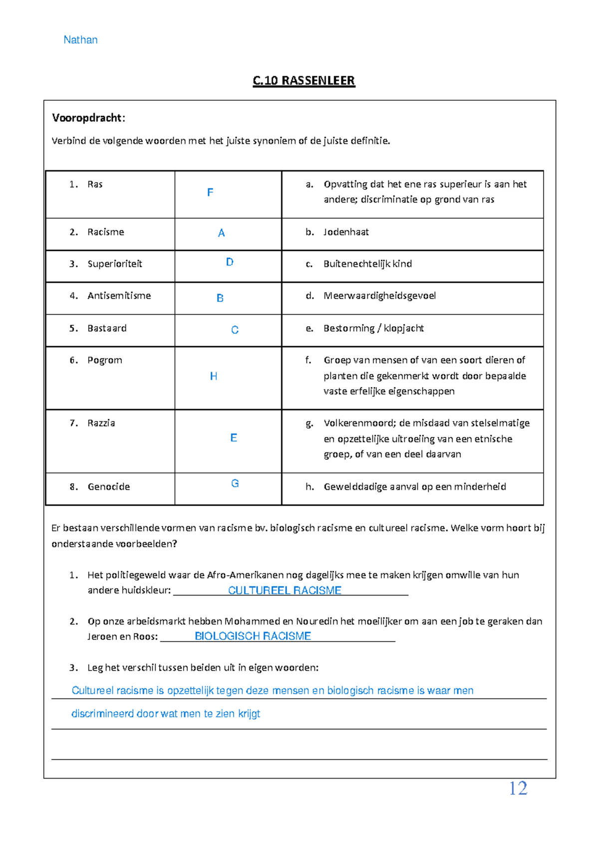 Les 10 rassenleer opdracht Nathan - C RASSENLEER Vooropdracht: Verbind ...