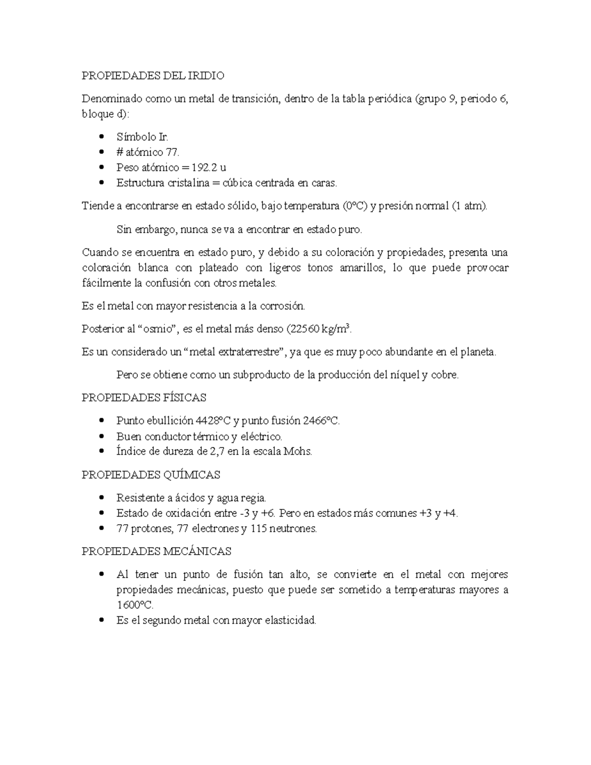 Materiales - Propiedades iridio - PROPIEDADES DEL IRIDIO Denominado ...