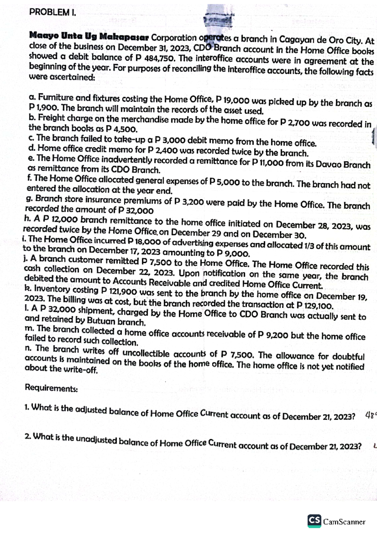 Home Office Problems 1 - Financial Accounting - CamScanner - Studocu