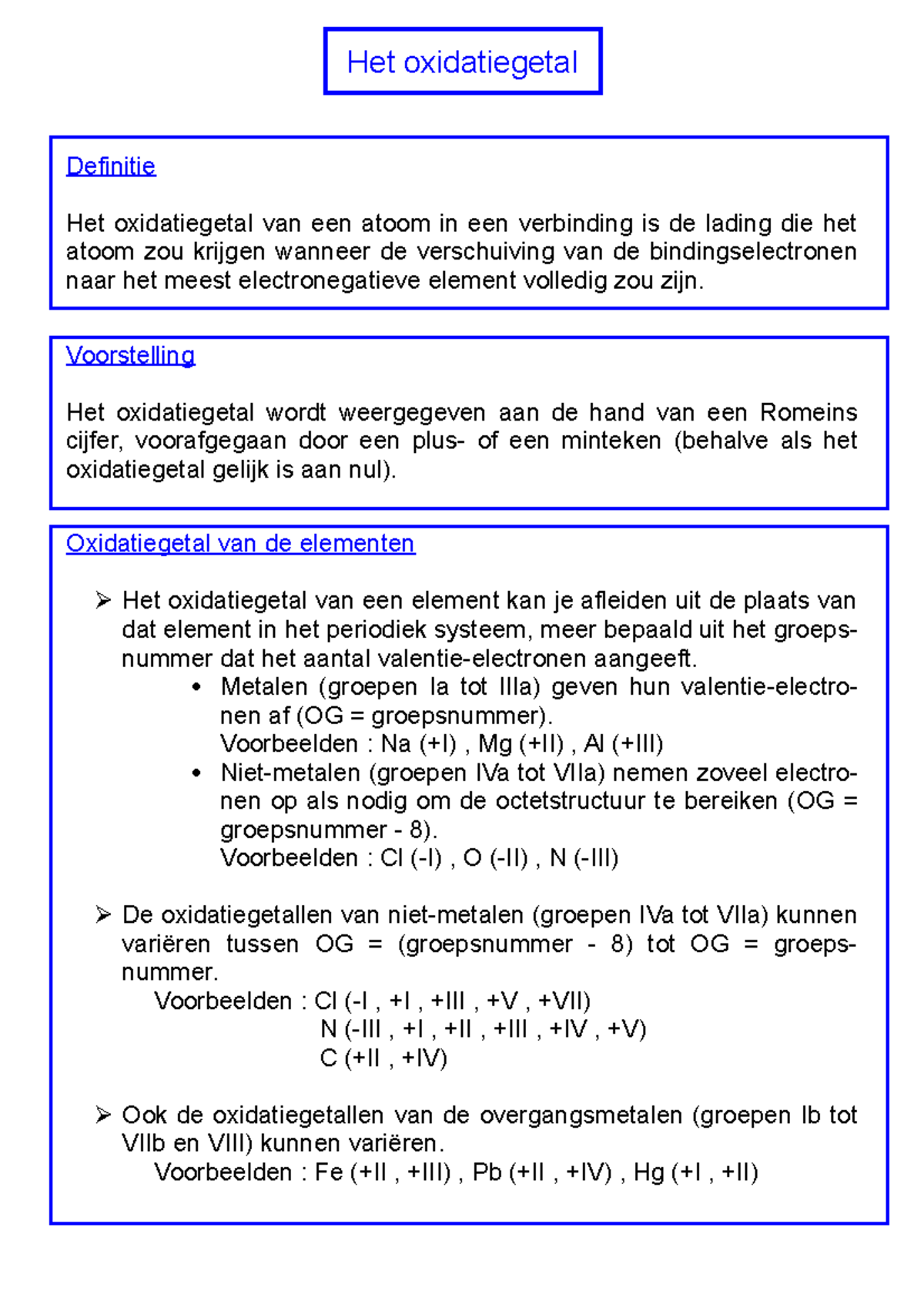 Het oxidatiegetal - Het oxidiatiegetal uitgelegd - Het oxidatiegetal ...