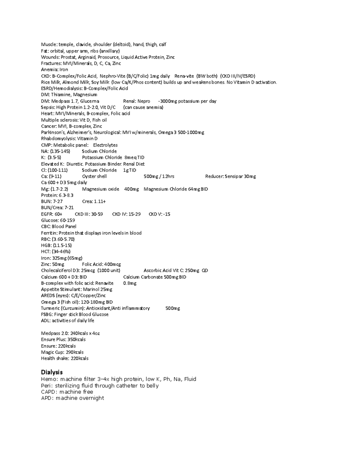 RDN Sheet - Nutrition and Dietetic calculations, descriptions ...