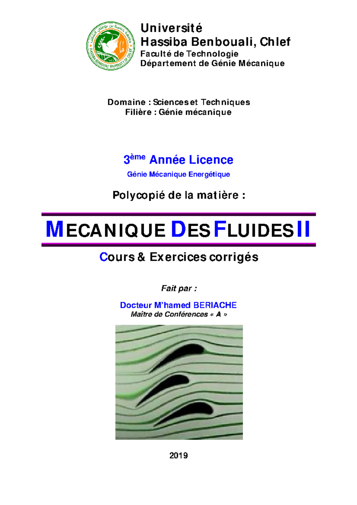 Cours Mécanique des fluides 2 - Université Hassiba Benbouali, Chlef ...