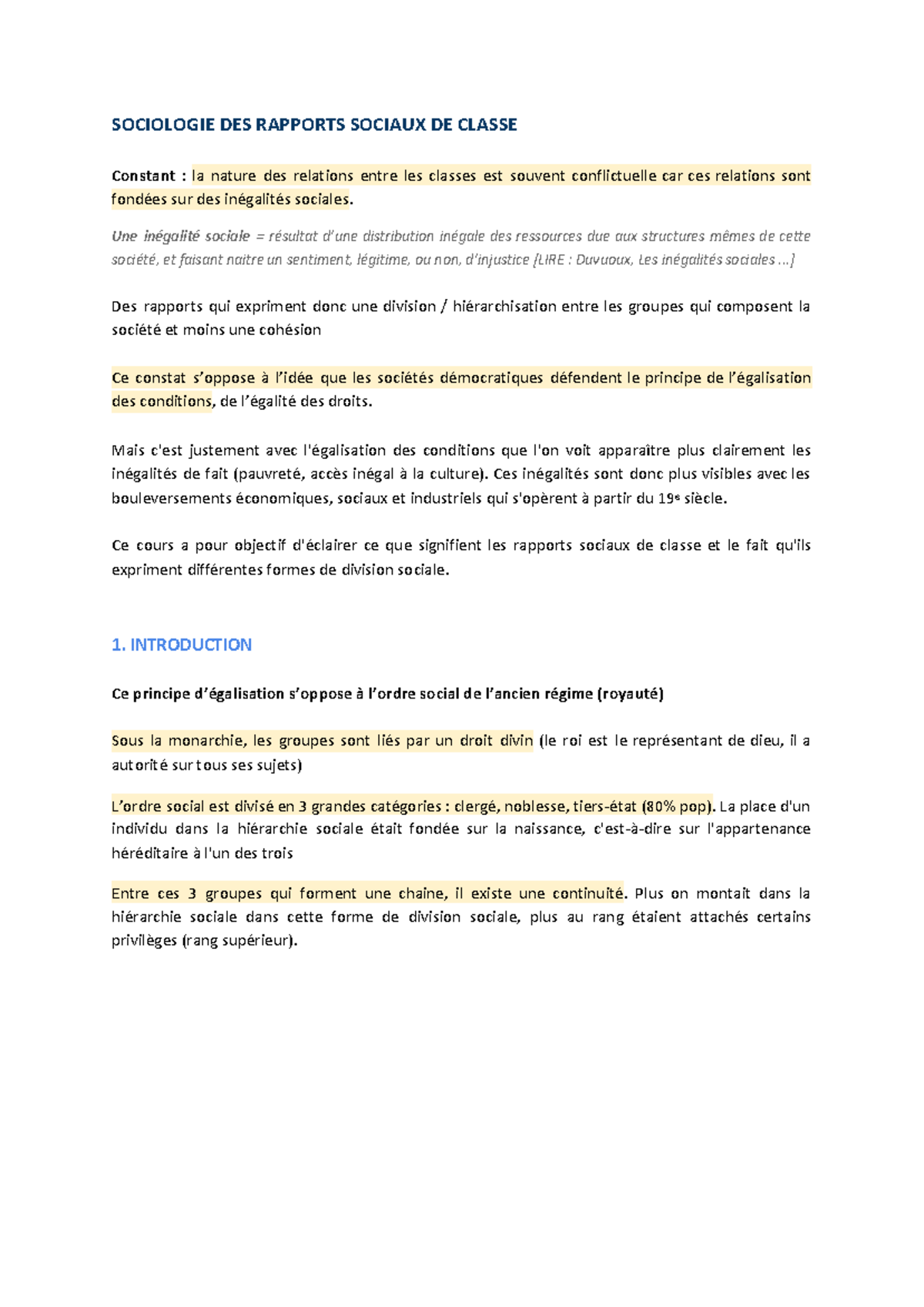 3. Rapports Sociaux DE Classes - SOCIOLOGIE DES RAPPORTS SOCIAUX DE ...