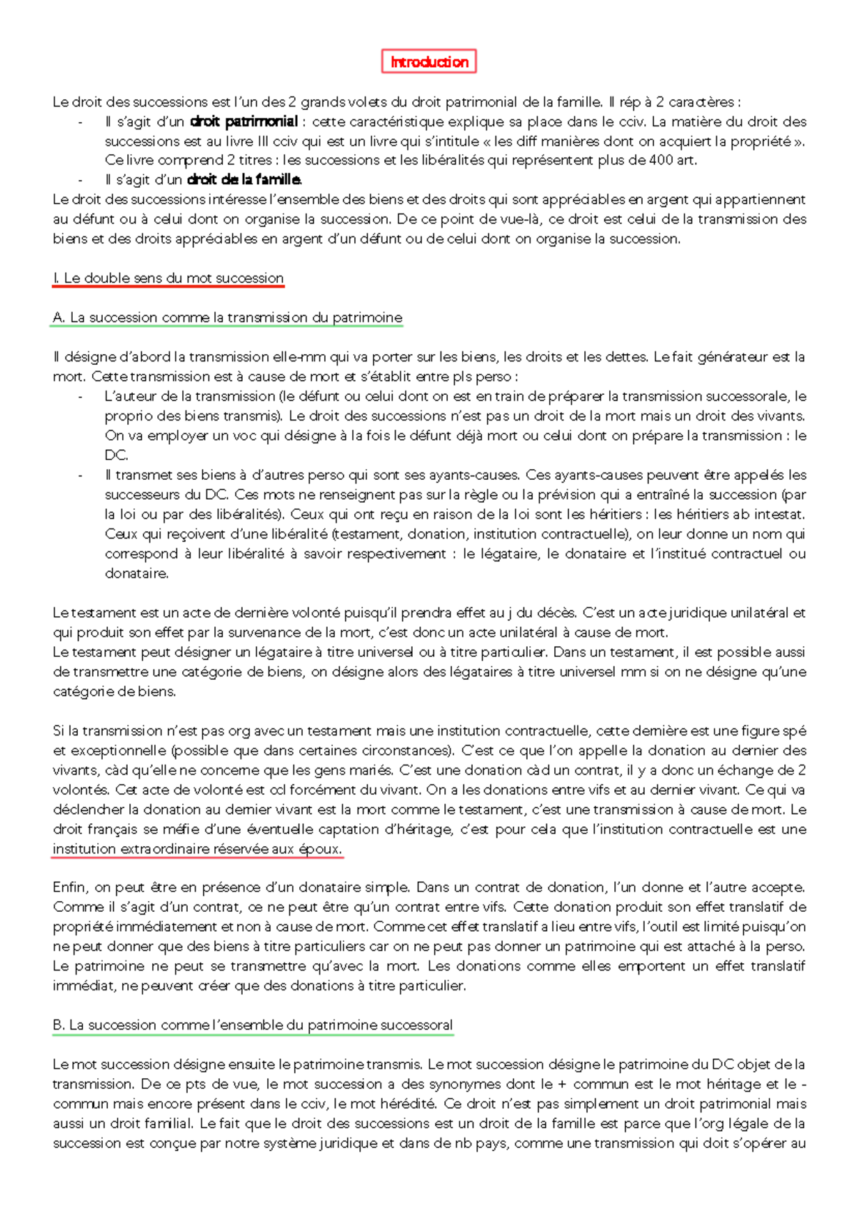 Cours complet de Mme Dauriac succession - Introduction Le droit des ...