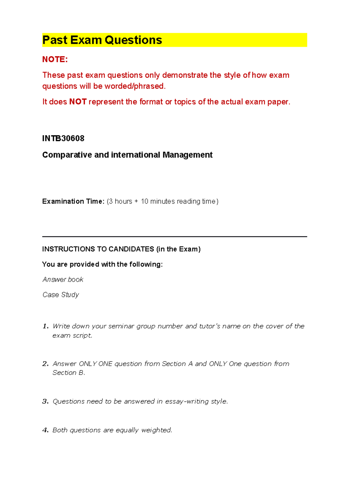 Exam 9 June 2017, questions - Past Exam Questions NOTE: These past exam ...