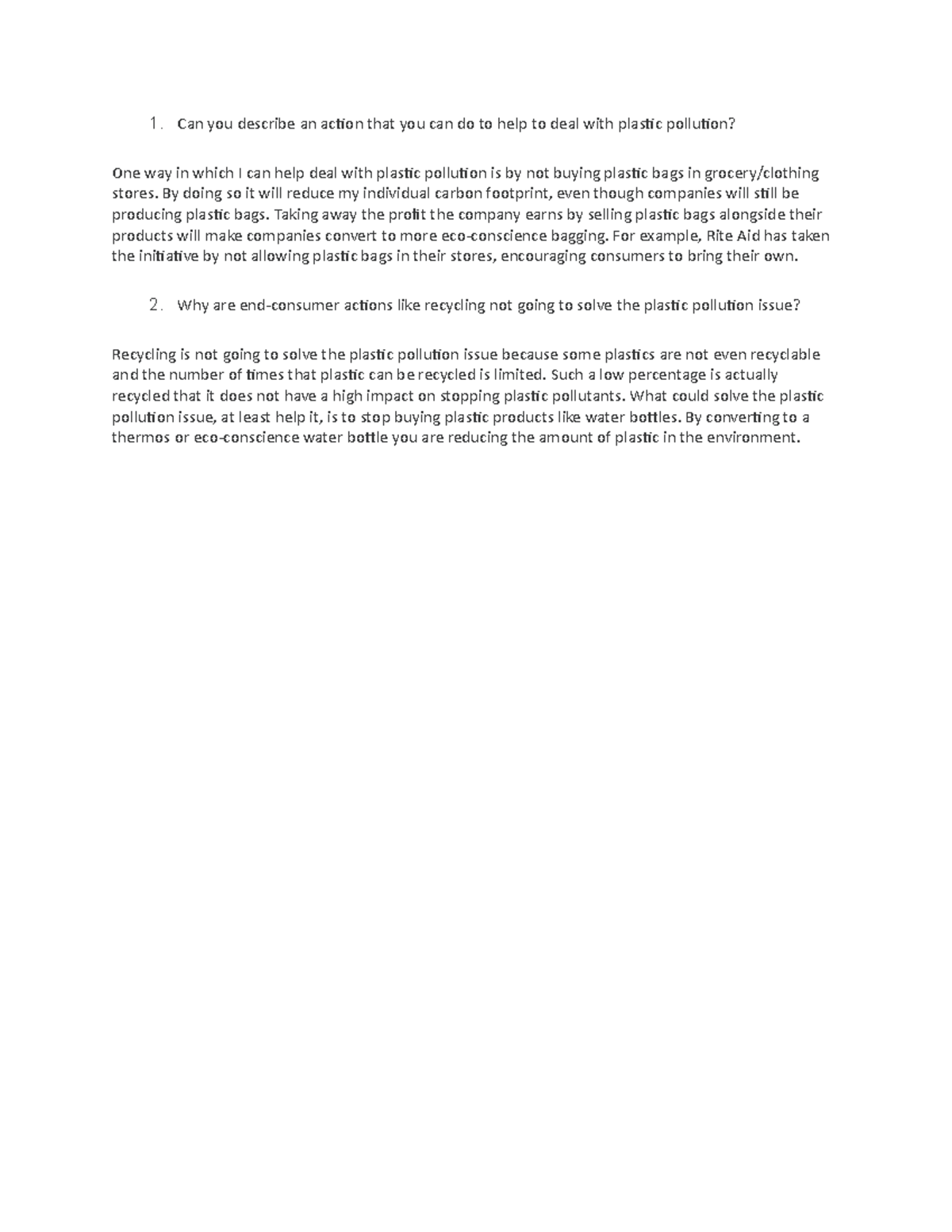 Story of Plastic - Reading for the Course - Can you describe an action ...