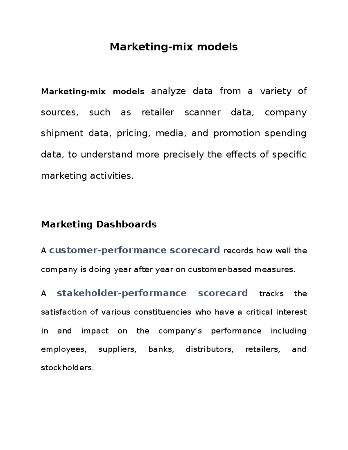 Marketing - Marketing-mix models Marketing-mix models analyze data from ...