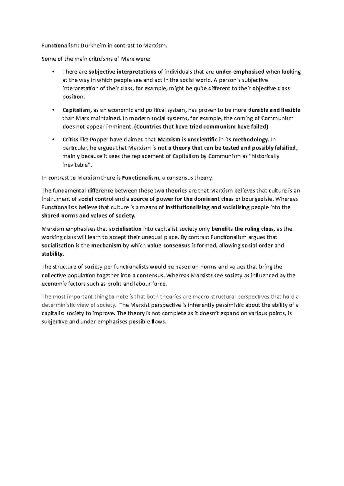 Functionalism vs Marxism - Functionalism: Durkheim in contrast to ...