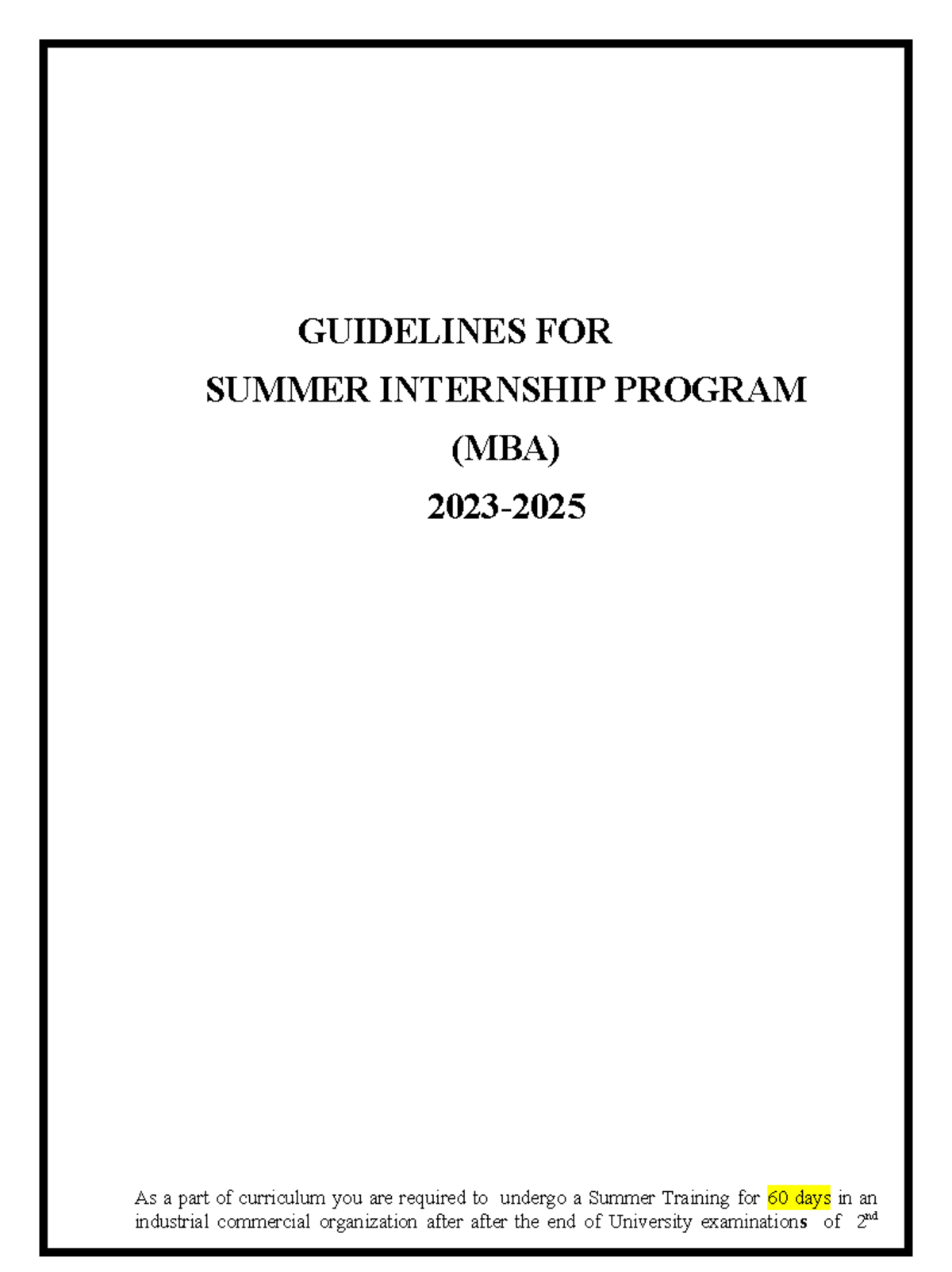 SIP Guidelines FOR MBA -2025 - GUIDELINES FOR SUMMER INTERNSHIP PROGRAM ...