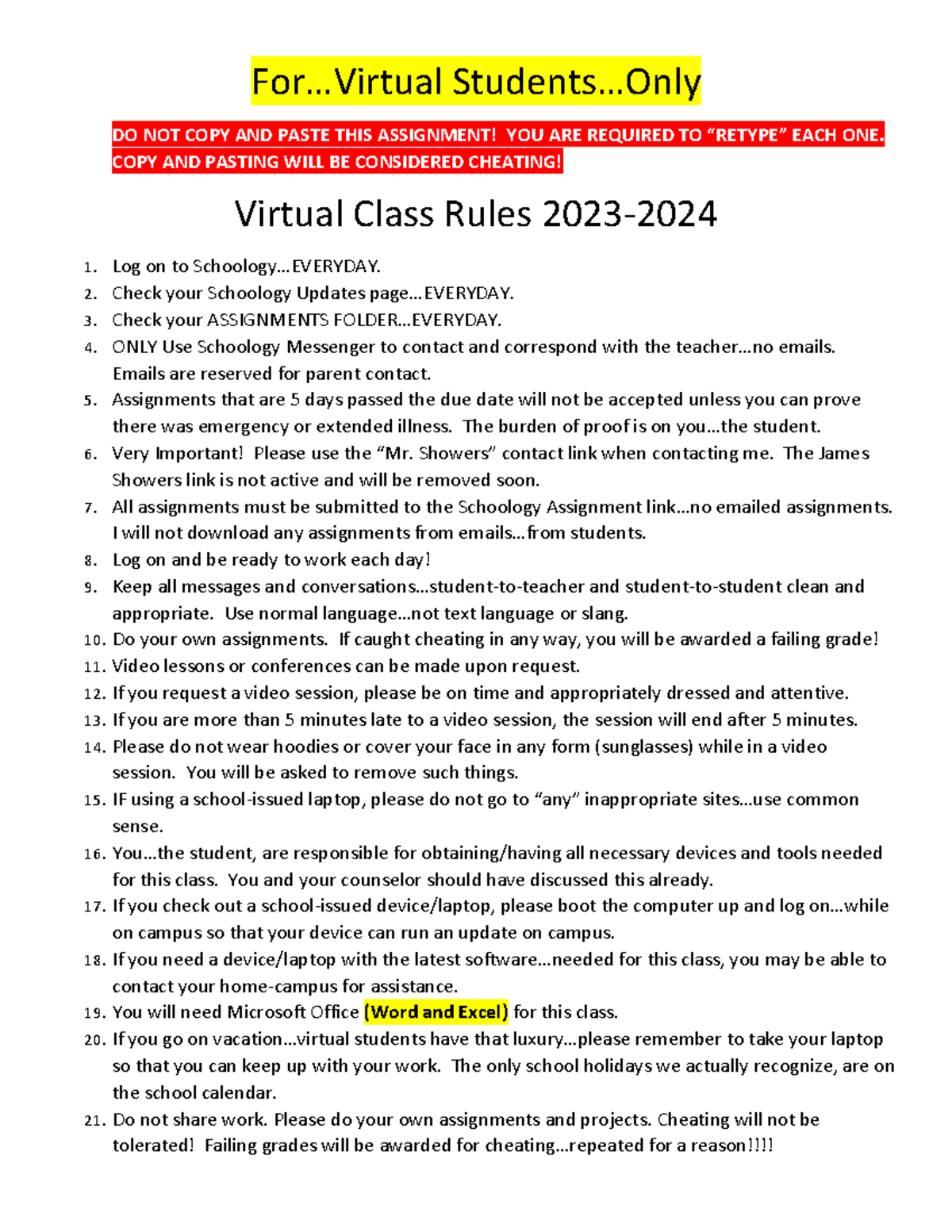 Virtual Class Rules and Protocols - Studocu
