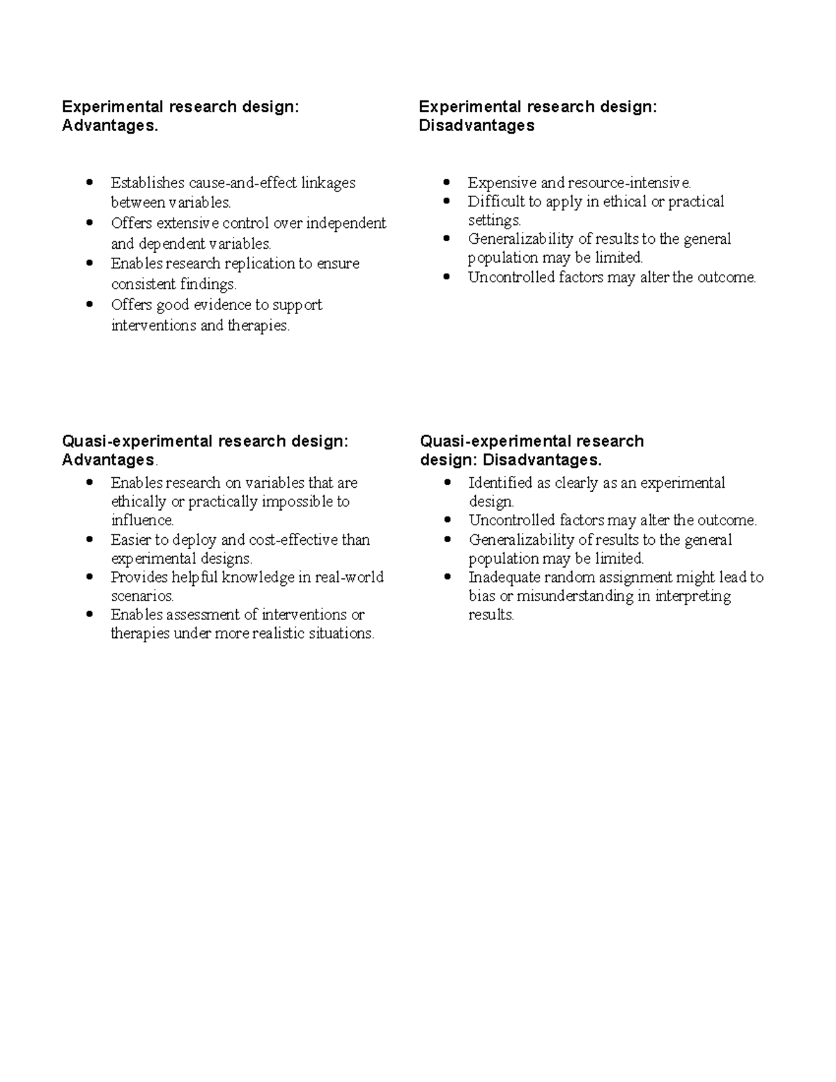 Advantages and Disadvantages - Experimental research design: Advantages ...