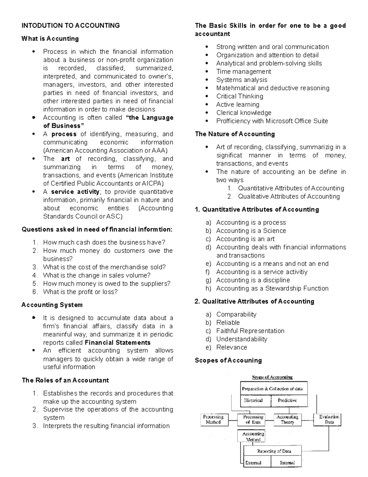 Accounting Notes - INTODUTION TO ACCOUNTING What is Accunting Process ...
