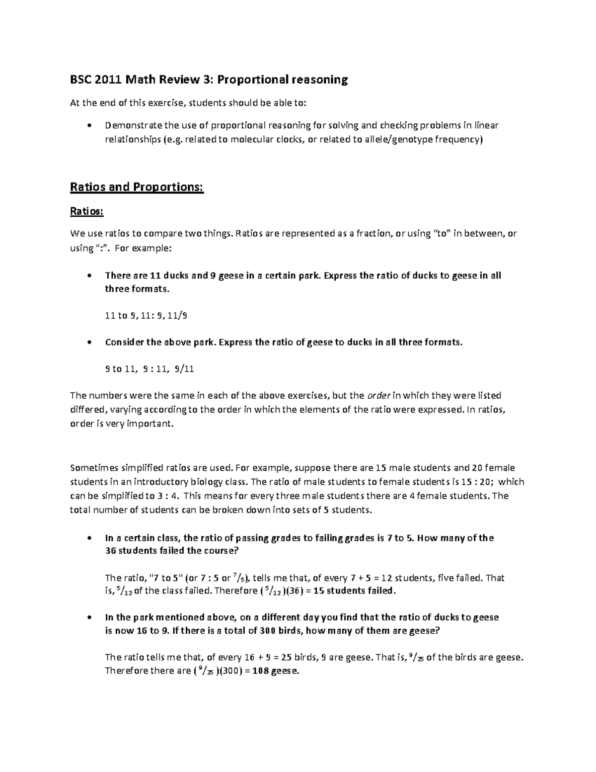 BSC 2011 Math Review 3 Proportional reasoning - BSC 2011 Math Review 3 ...