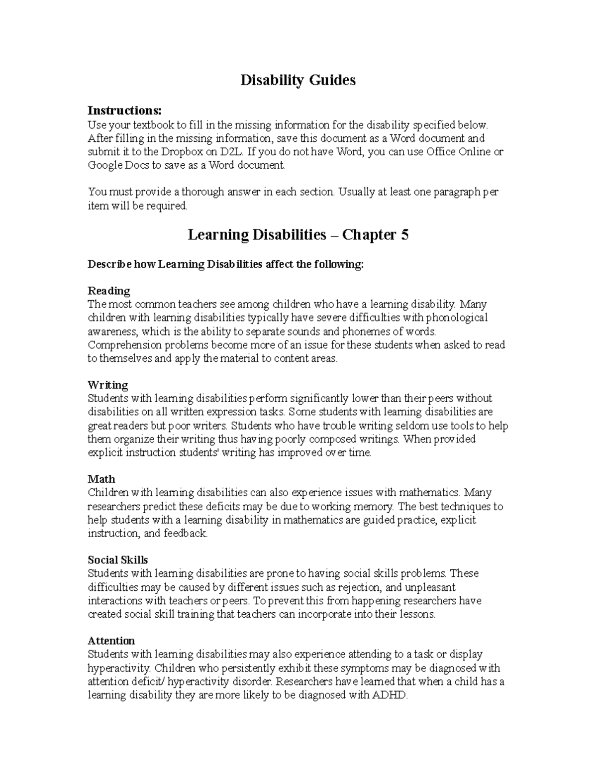SPE329 Disability Guide LD2 completed - Disability Guides Instructions ...