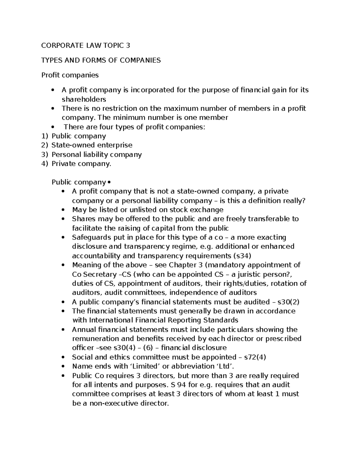 Corporate law notes - CORPORATE LAW TOPIC 3 TYPES AND FORMS OF ...