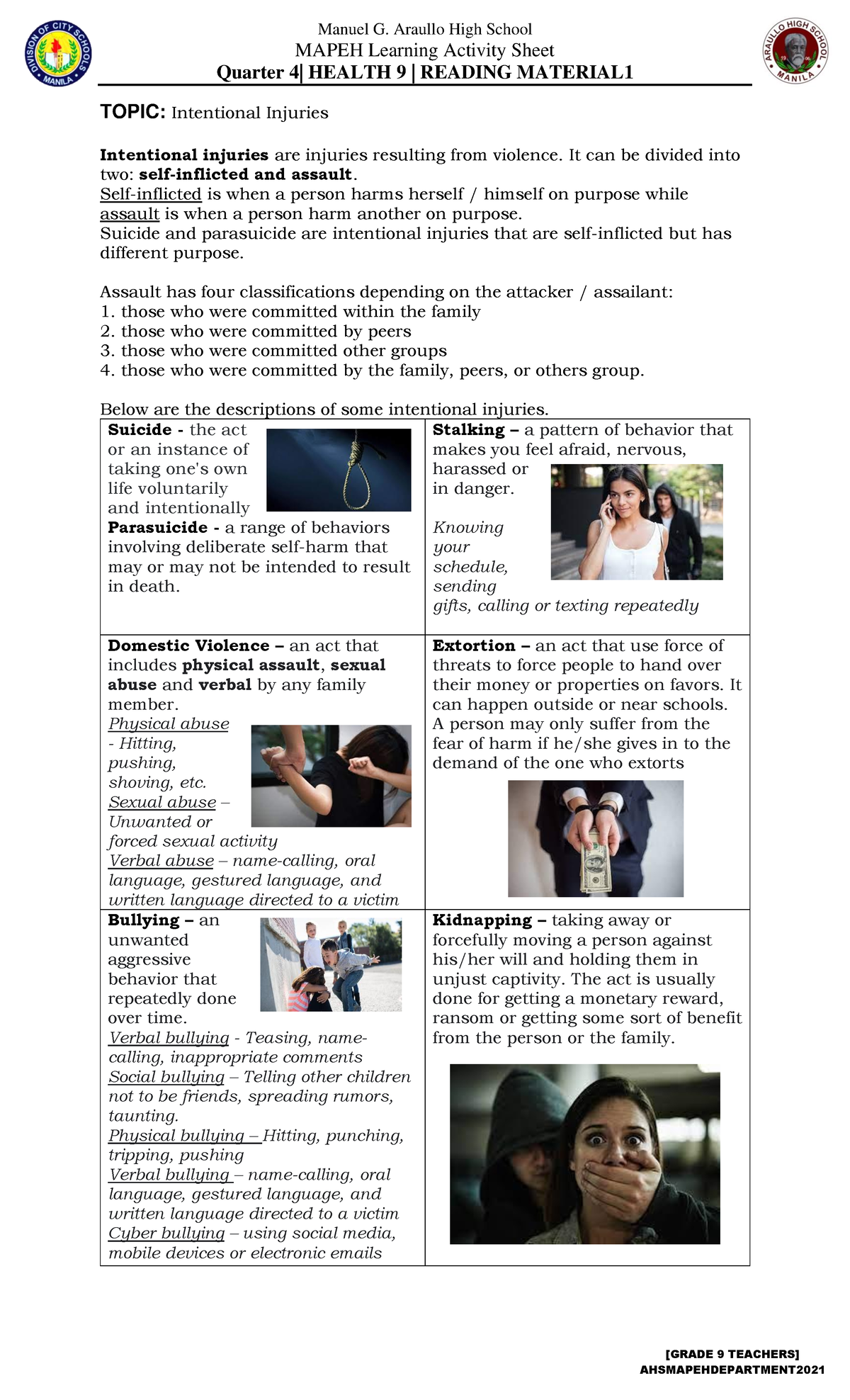 Q4-RM1 Health Intentional- Injuries - Manuel G. Araullo High School ...
