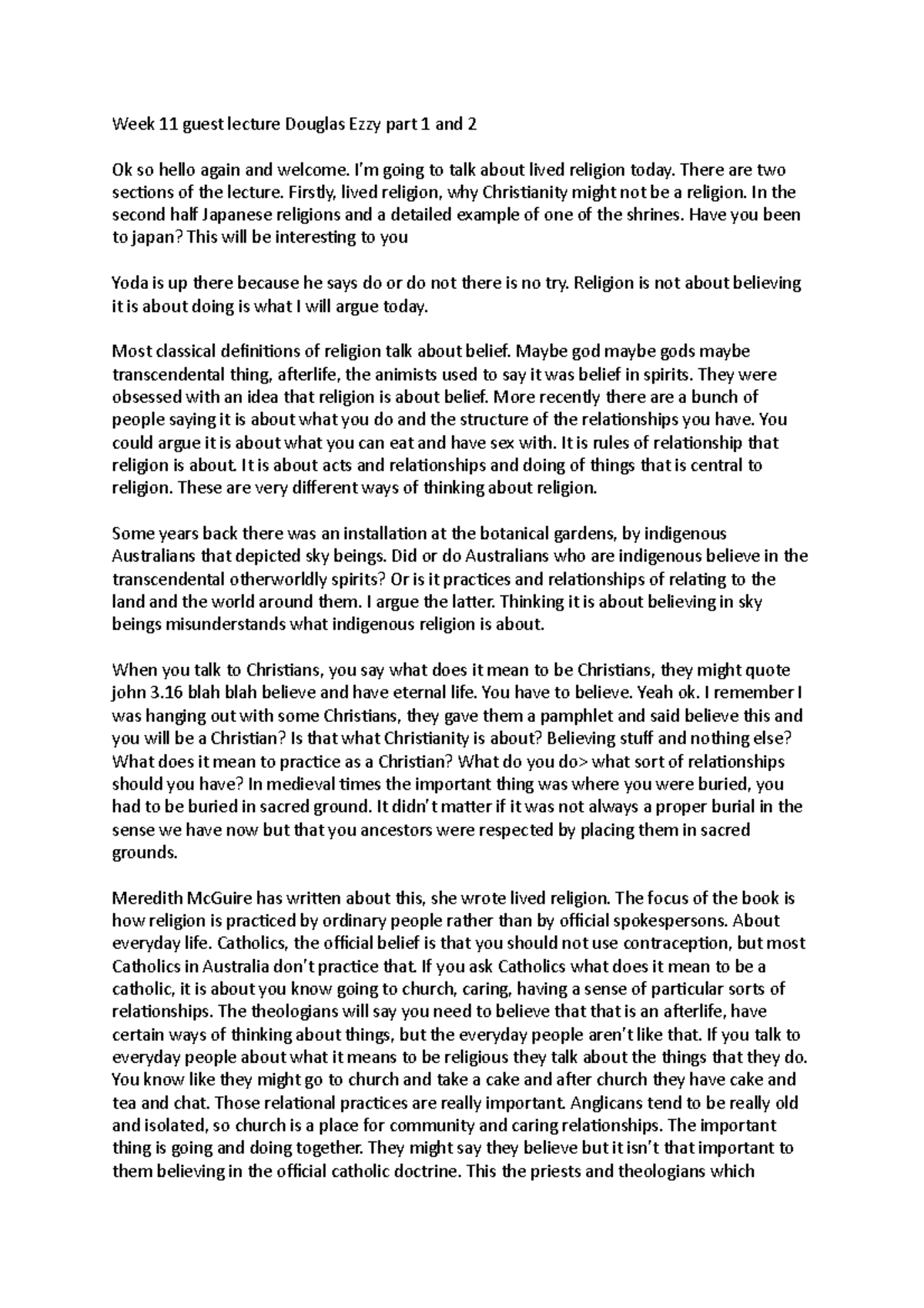 HGA 324 W11 1 2 - Lecture transcript - Week 11 guest lecture Douglas ...