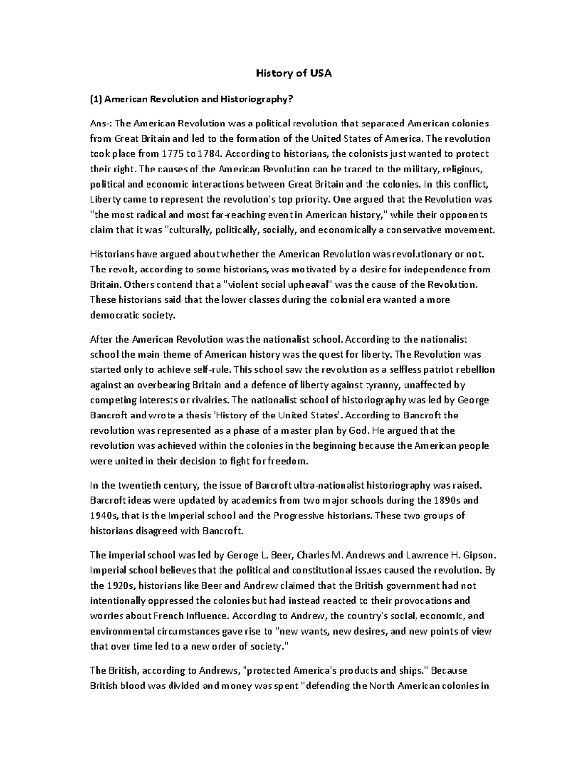 Housa 013029 - History of USA ASSIGNMENT - History of USA (1) American ...