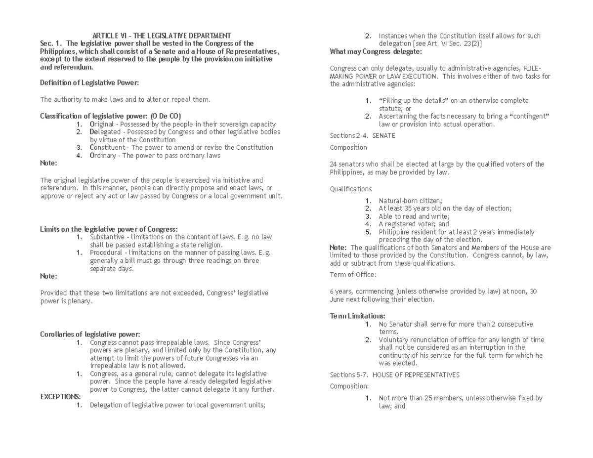 Article VI - THE Legislative DEPT - ARTICLE VI – THE LEGISLATIVE ...