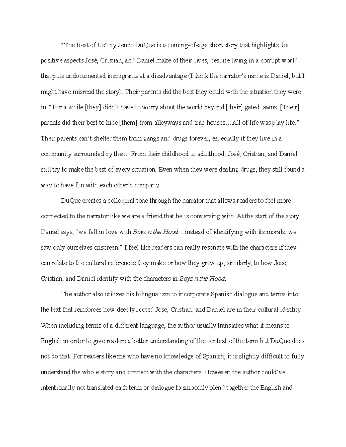 Response “The Rest of Us” - “The Rest of Us” by Jenzo DuQue is a coming ...