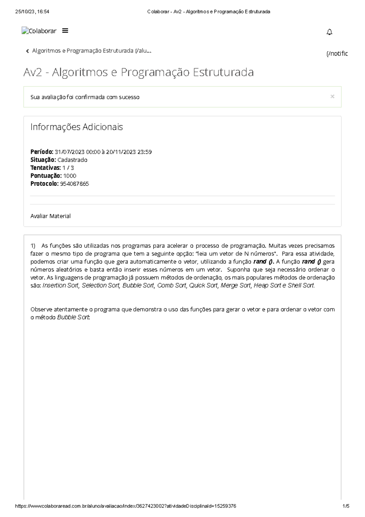Av2 Algoritmos E Programação Estruturada Algoritmos E Programação