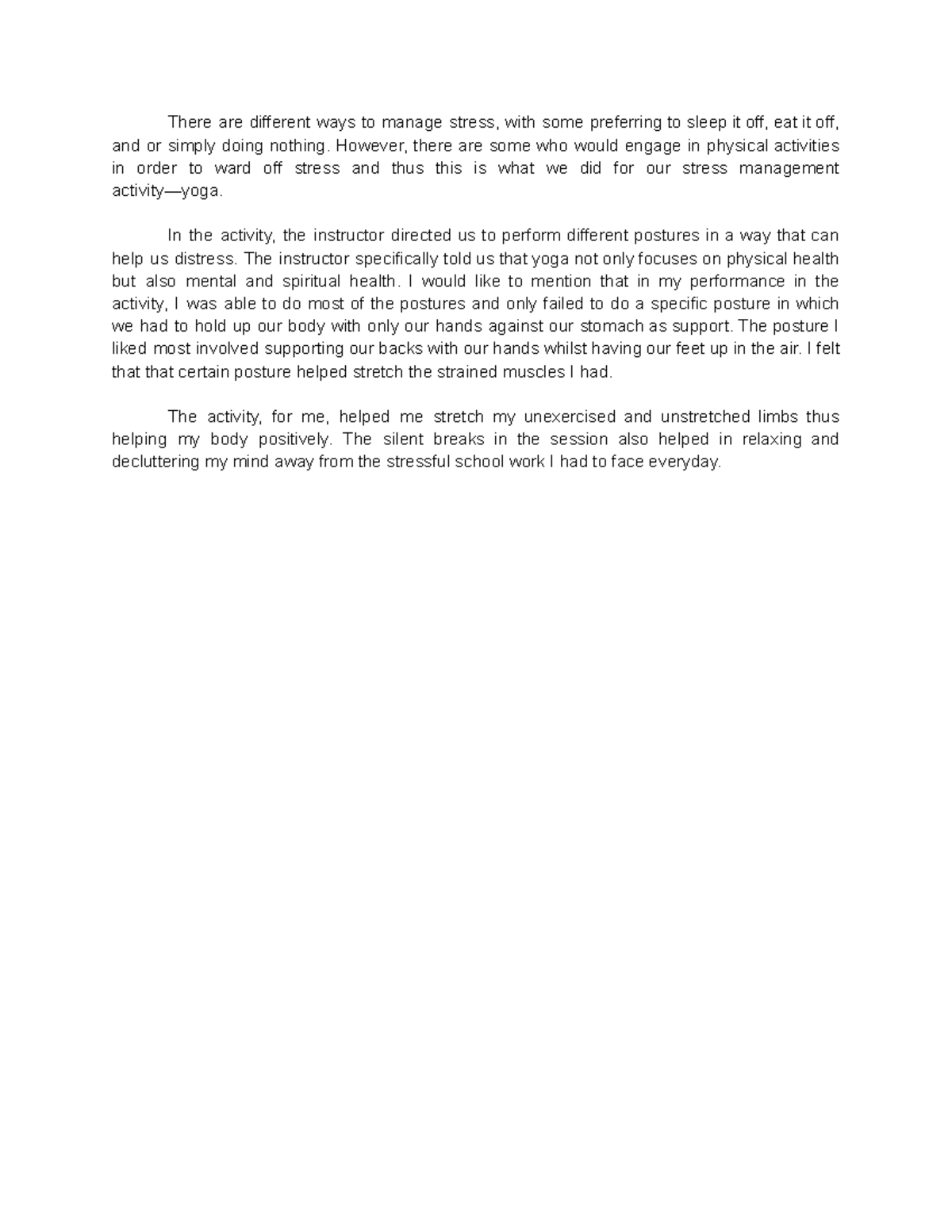 PE Stress Management Reaction Paper - There are different ways to ...