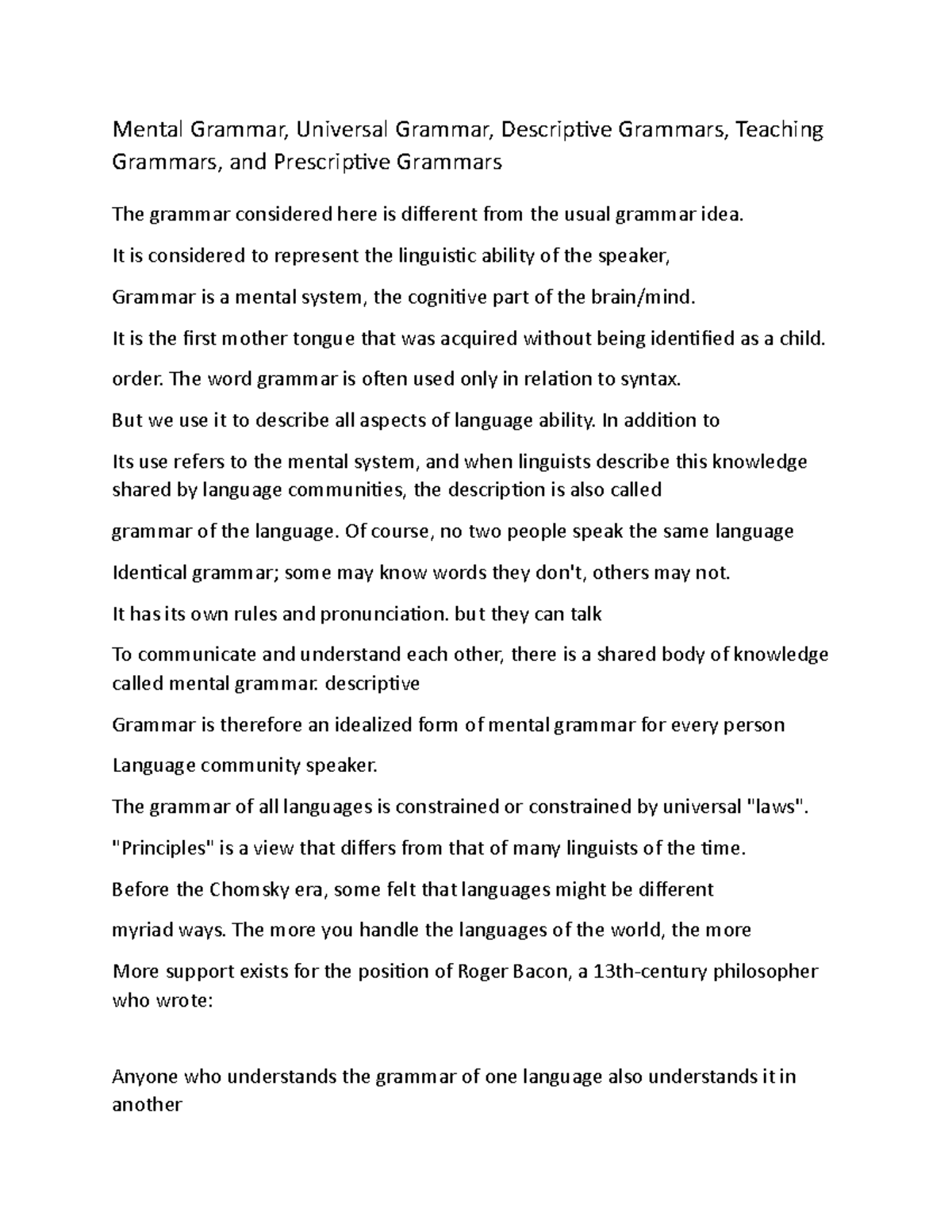 Linguistics definitions 3 - Mental Grammar, Universal Grammar ...