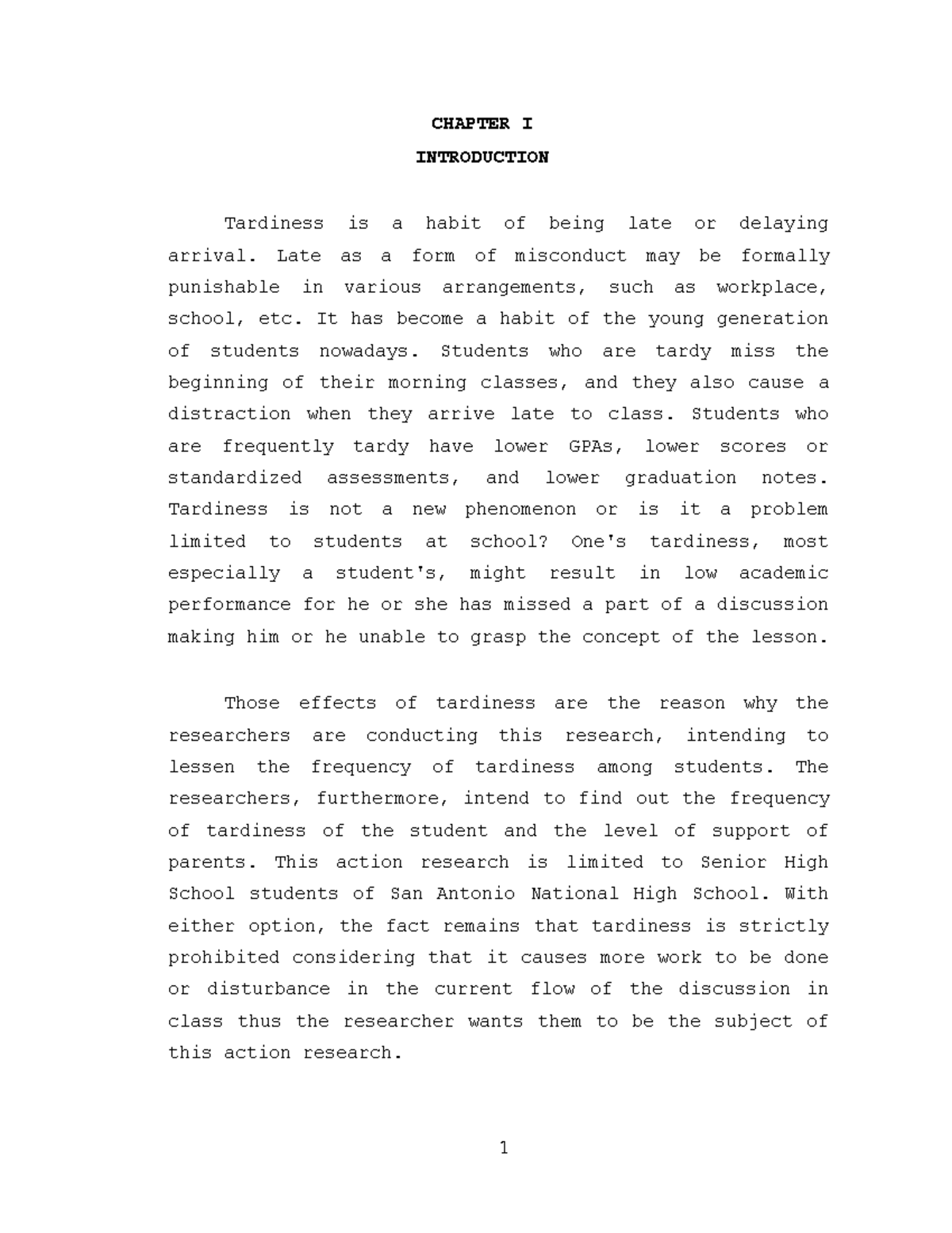 Academic performance &level of tardiness chapt 1-5 - CHAPTER I ...