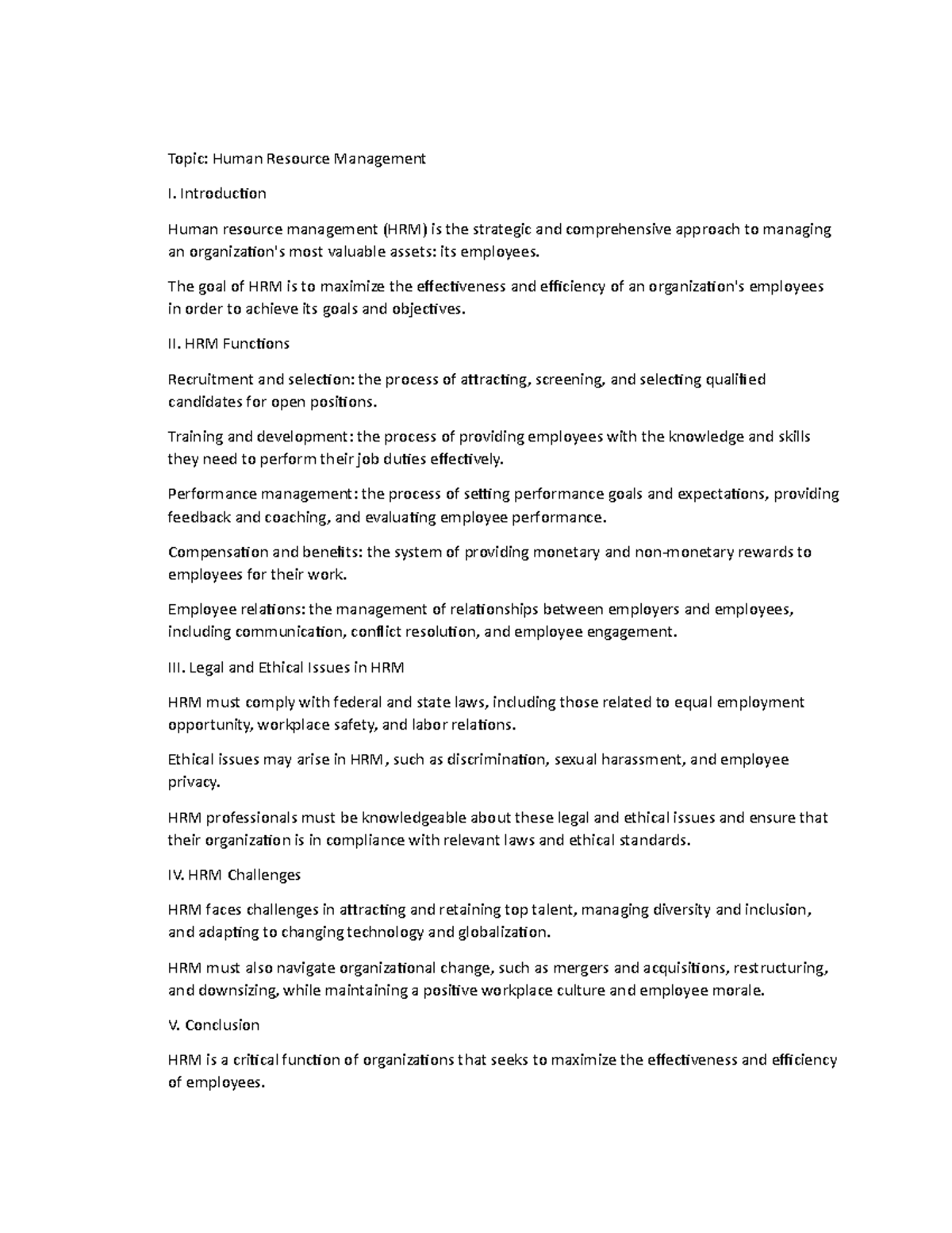 Human Resource Management - Introduction Human resource management (HRM) is the strategic and ...