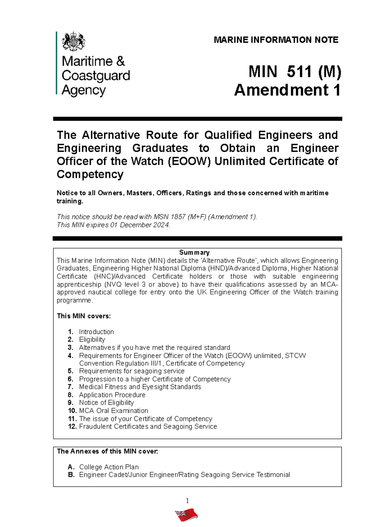 Marine Information Note 511 Amendment 1 - MARINE INFORMATION NOTE MIN ...