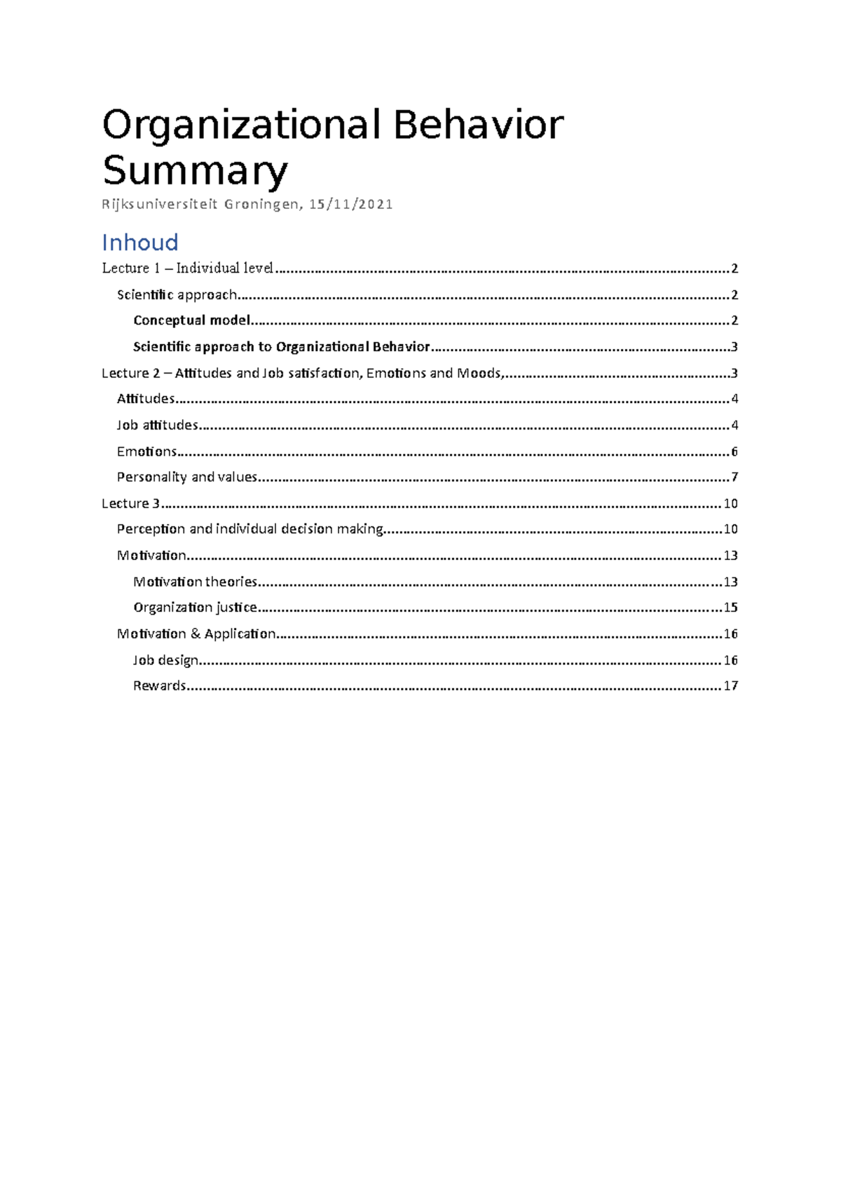 Organizational Behavior Summary Individual - Organizational Behavior ...
