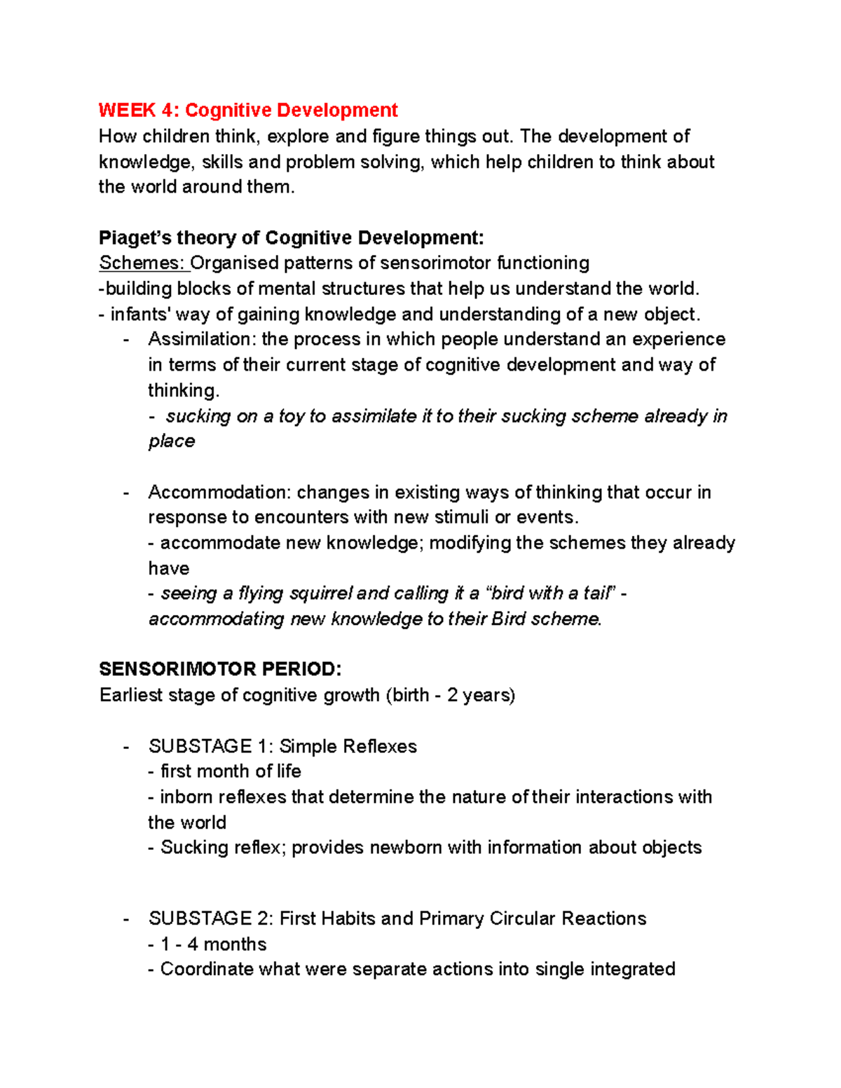 Week 4 Cognitive Development - WEEK 4: Cognitive Development How ...