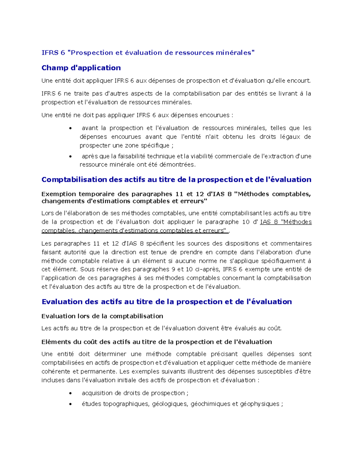 IFRS 6 - Prospection et évaluation de ressources minérales - IFRS 6 ...
