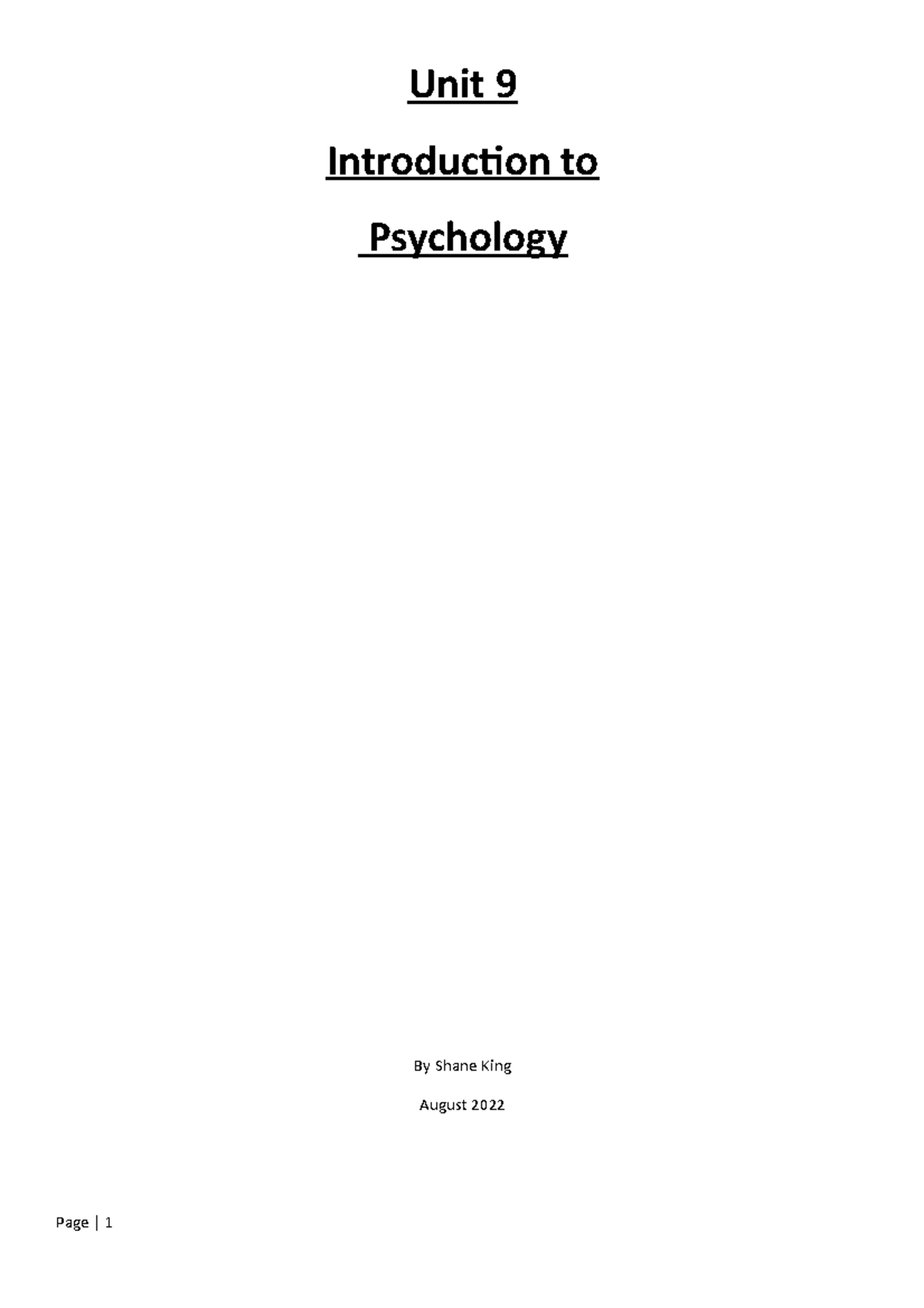Unit 9 Introduction to psychology resubmitted - Unit 9 Introduction to ...