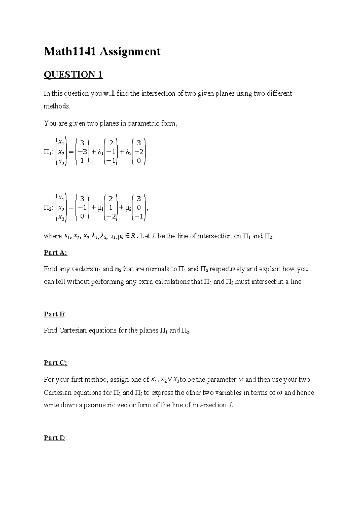 Math Assignment - 10/10 - Math1141 Assignment ####### QUESTION 1 In ...
