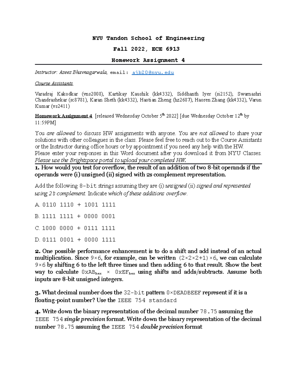 HW 4 ECE 6913 - Assignment 4 - NYU Tandon School of Engineering Fall ...
