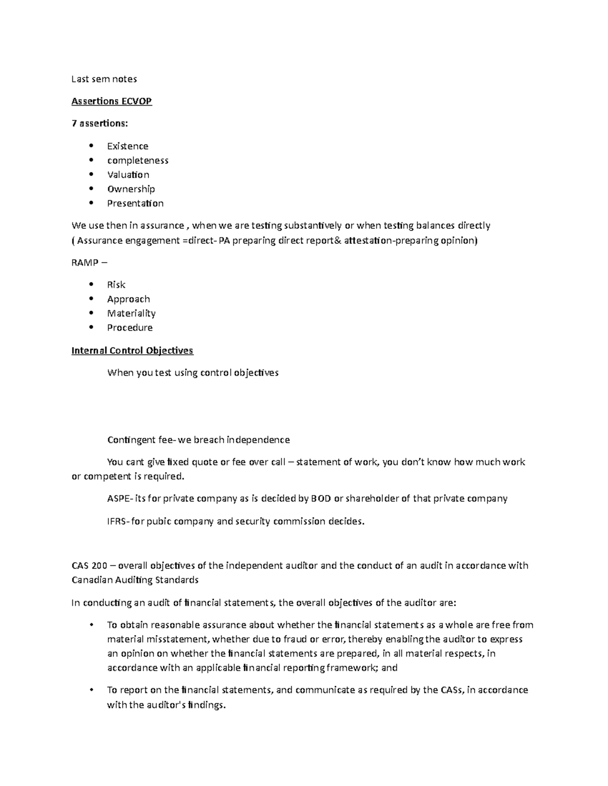Auditing - Last sem notes Assertions ECVOP 7 assertions: Existence ...