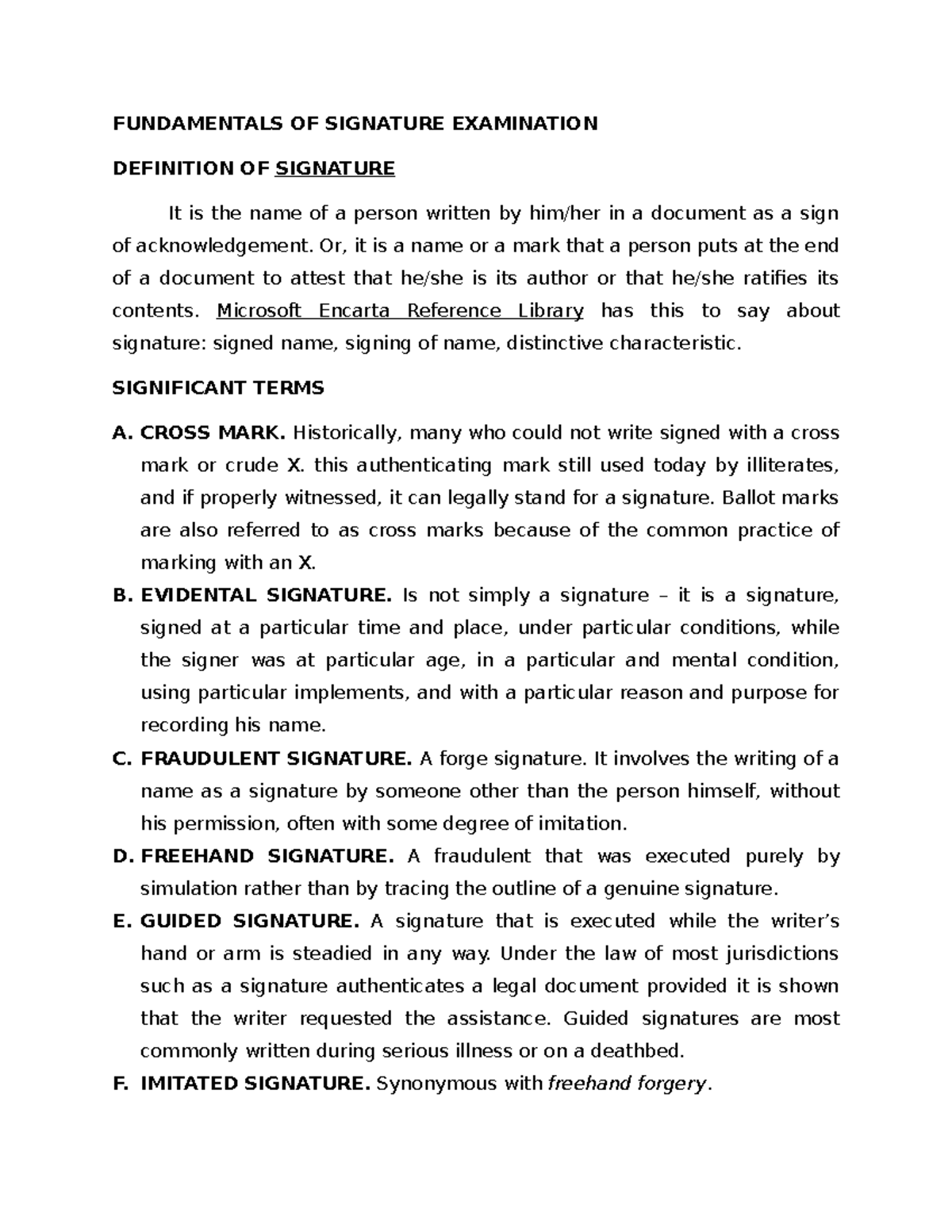 Fundamentals OF Signature Examination - FUNDAMENTALS OF SIGNATURE ...