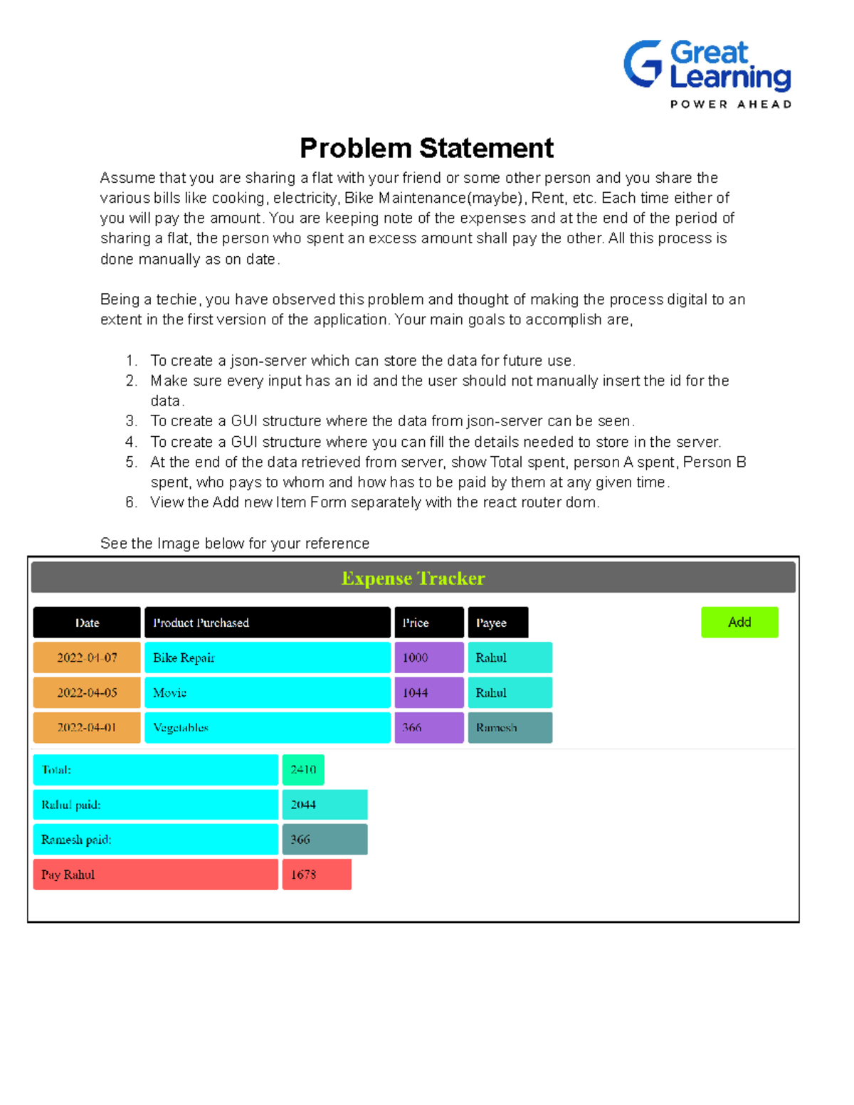 Problem Statement - React Lab - Problem Statement Assume that you are sharing a flat with your ...