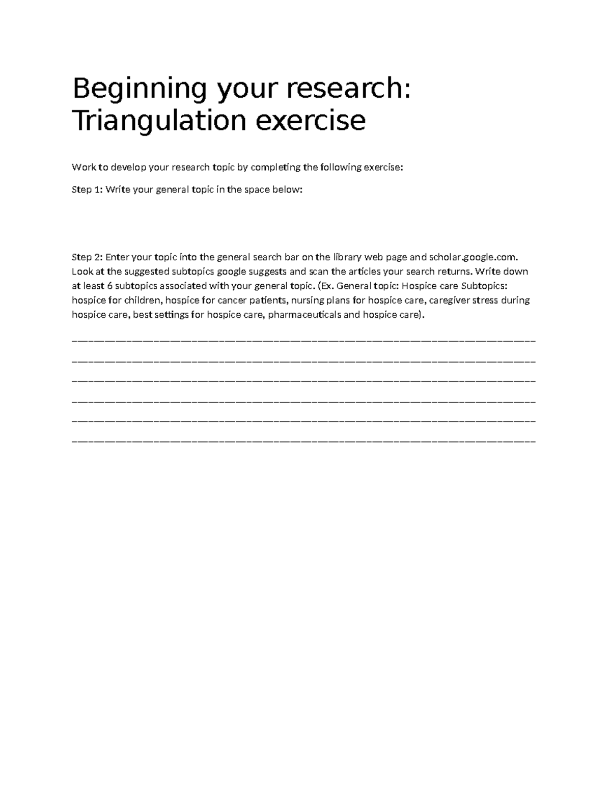 Research triangulation exercise - Beginning your research ...