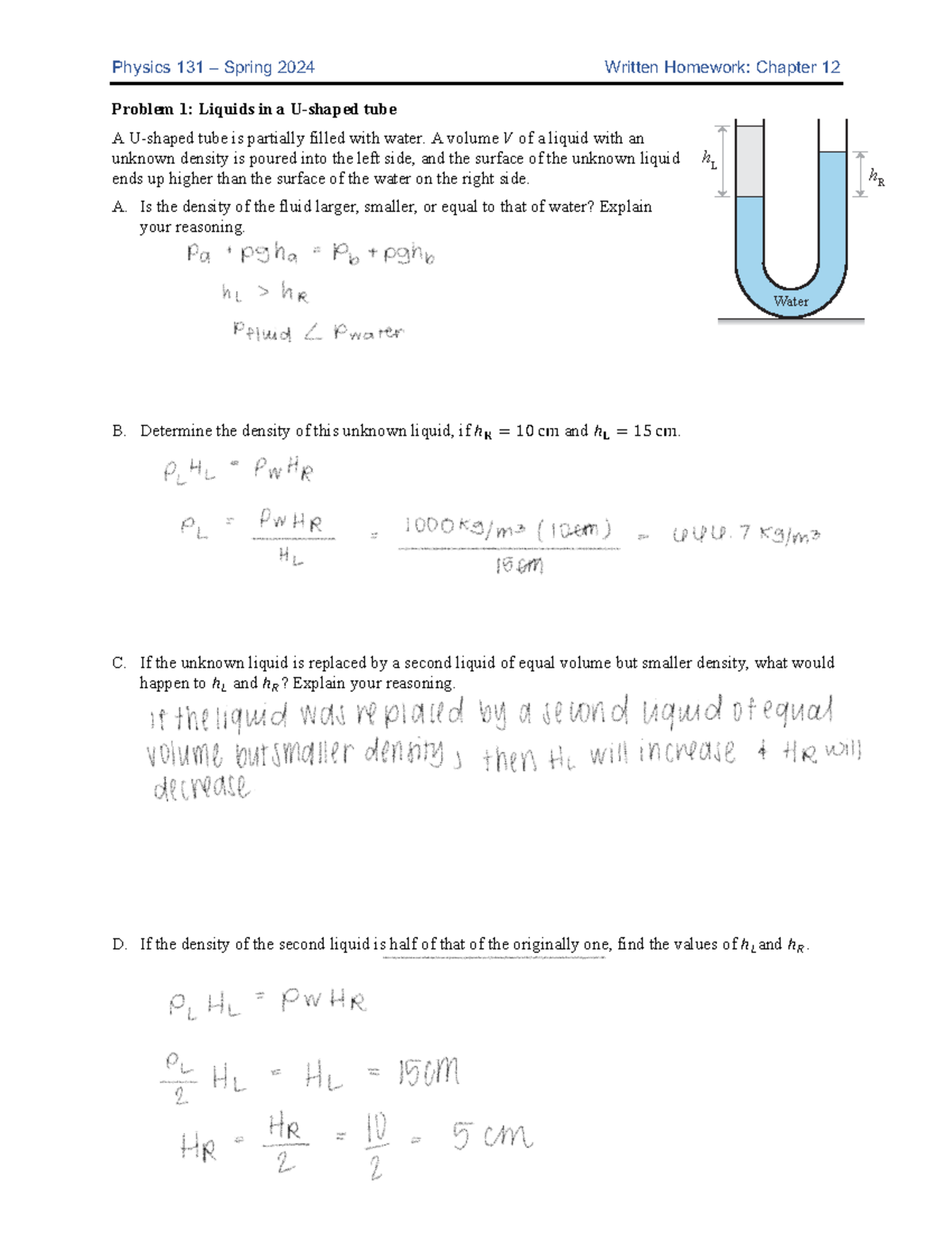Ch12 - Written Problems - Physics 13 1 – Spring 2024 Written Homework: Chapter 12 Problem 1 ...