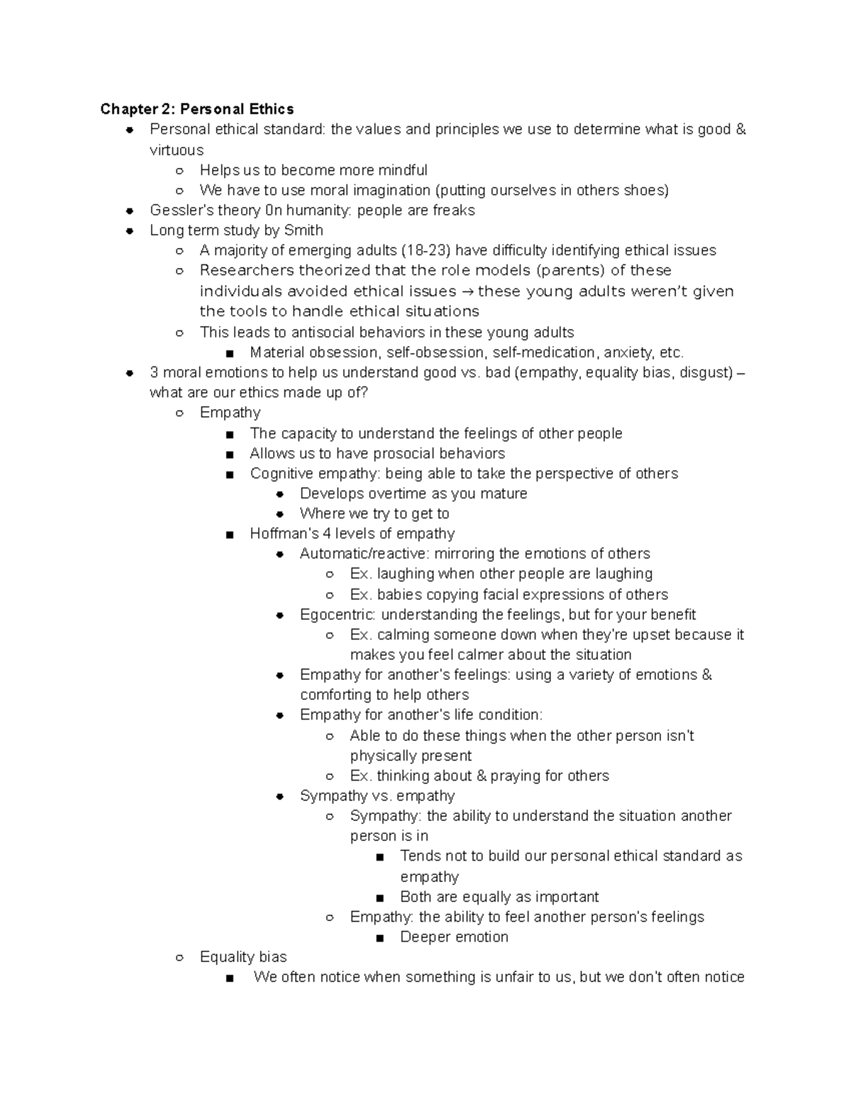 Ch. 2 personal ethics - Chapter 2: Personal Ethics Personal ethical ...