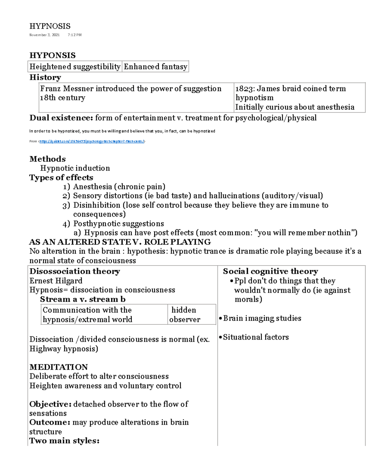 PSYC- Hypnosis - Consists of lecture notes, textbook reading and ...