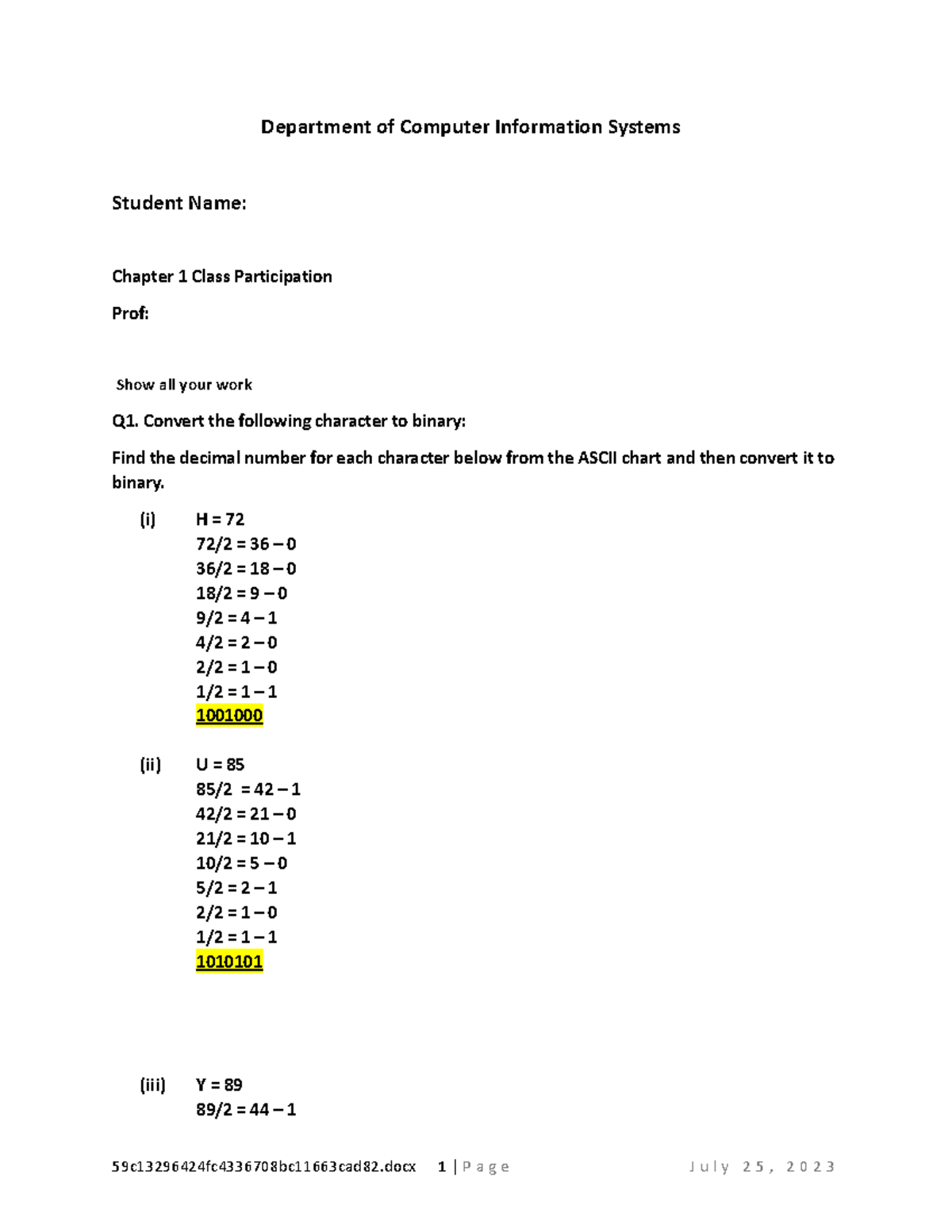 CP1 Answers - Class participation - Department of Computer Informa琀椀on ...
